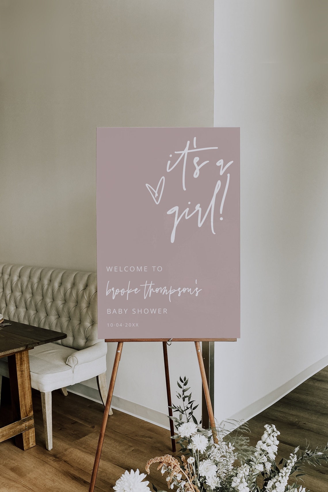 It's a Girl Welcome Sign Template, Modern Baby Shower Sign, Clean ...