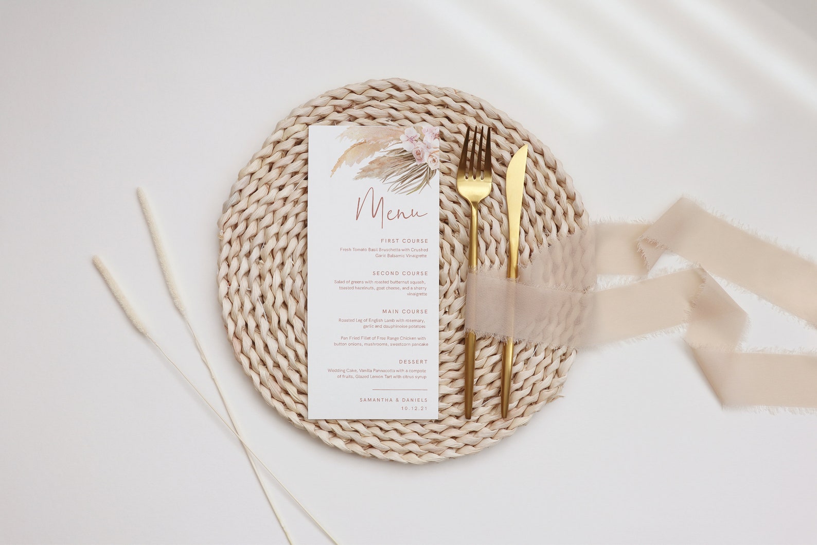 Pampas Menu Template, Pampas Grass, Boho, Bohemian, Printable Wedding ...