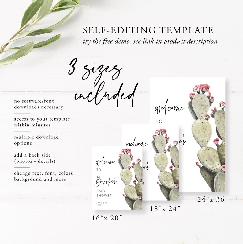 Cactus Welcome Sign Template Baby Shower Cactus Bridal | Etsy