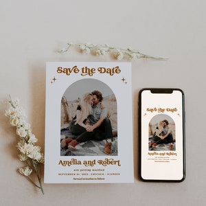 Retro Save the Date Template, Retro Copper, Wedding Date Printable ...