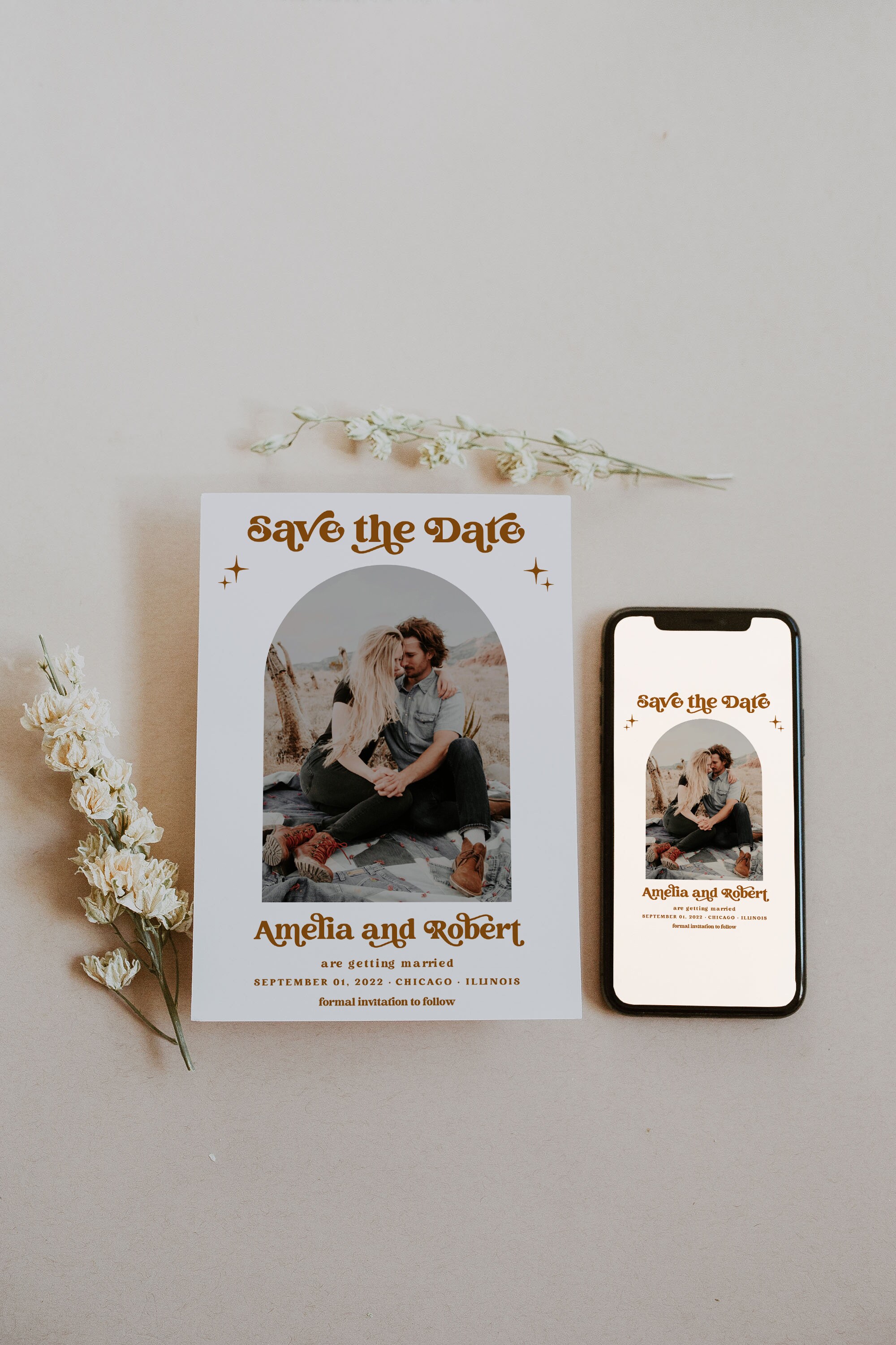 Retro Save the Date Template Retro Copper Wedding Date - Etsy