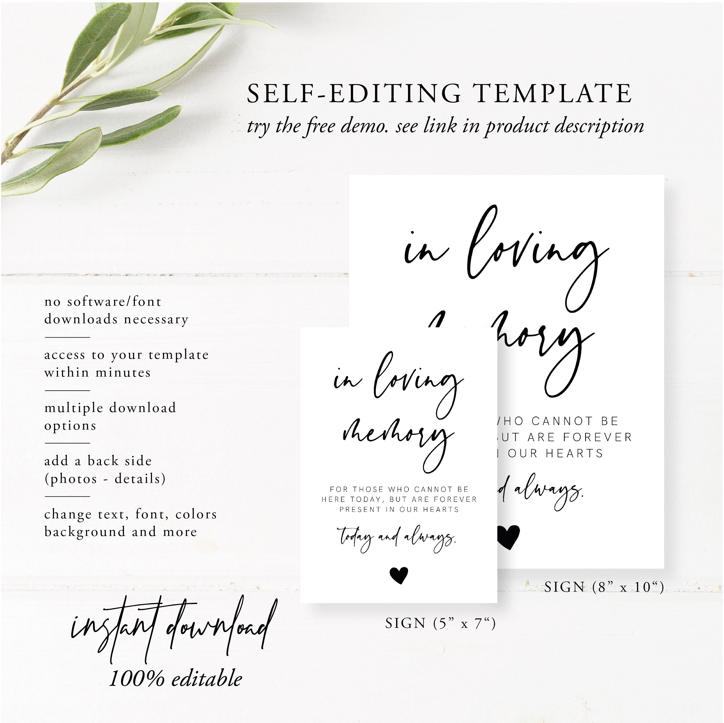 In Loving Memory Sign, Printable in Loving Memory Sign for Wedding ...