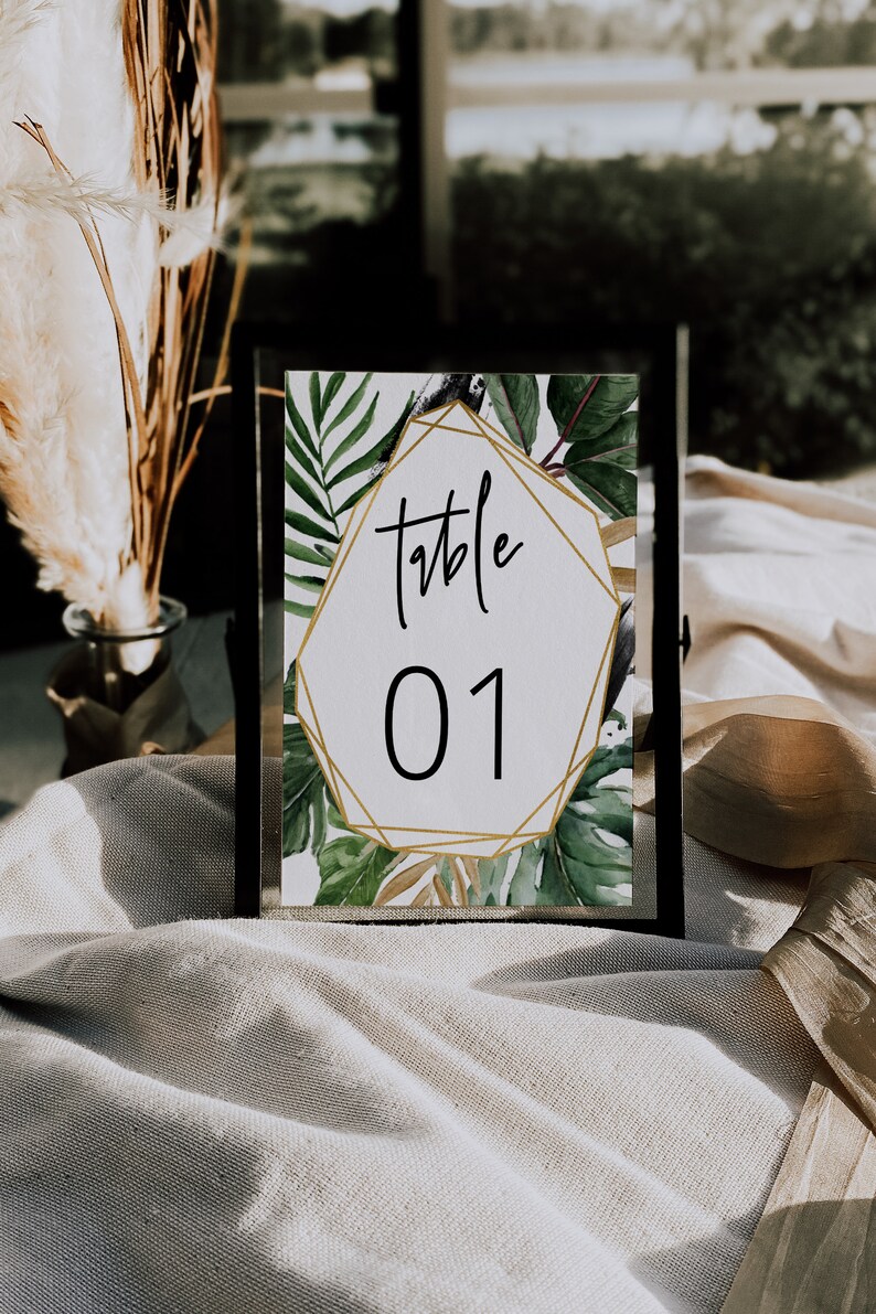 Tropical Table Number Card Template, Tropical Wedding, Beach, Palm ...