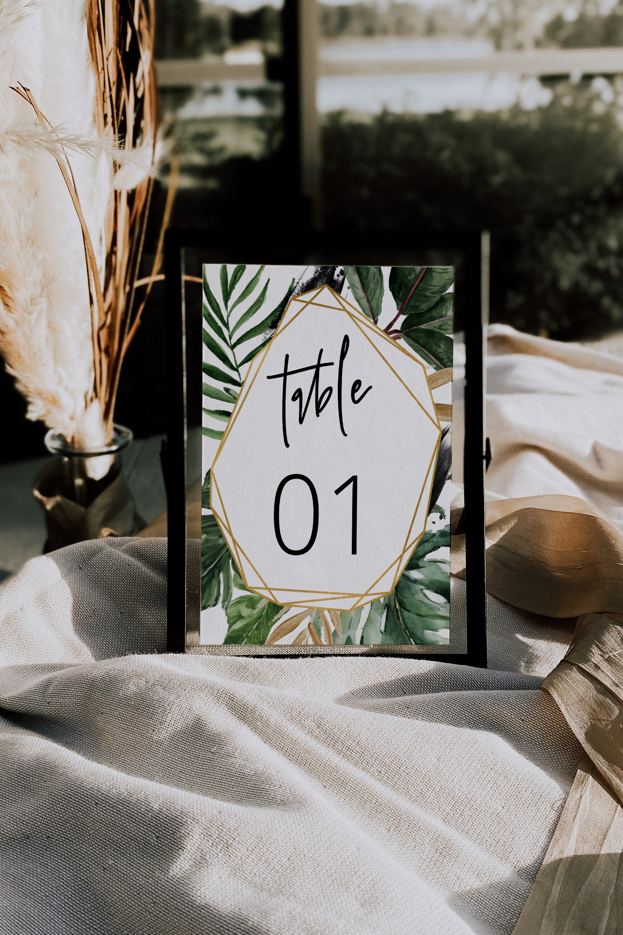 Tropical Table Number Card Template, Tropical Wedding, Beach, Palm ...