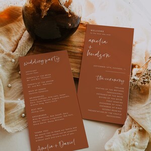 Boho Wedding Program Template, Modern Wedding Program, Terracotta, Rust ...