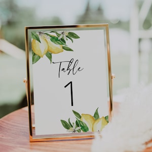 Lemon Table Number Card Template, Citrus Table Number, Lemon, Wedding ...