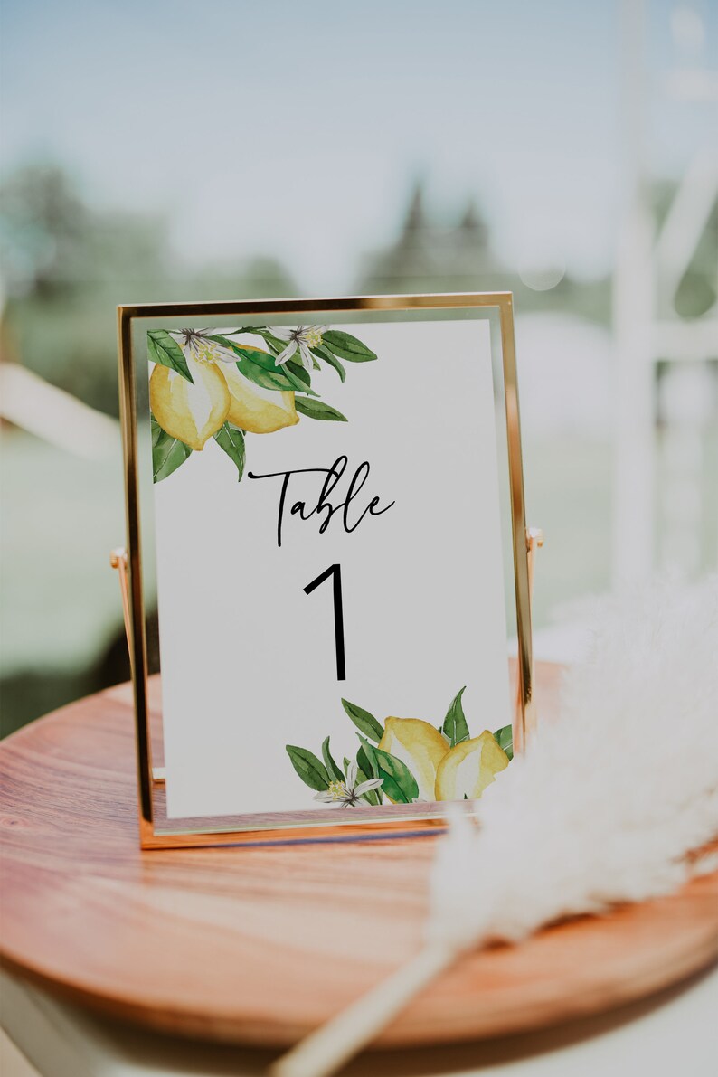 Lemon Table Number Card Template, Citrus Table Number, Lemon, Wedding ...