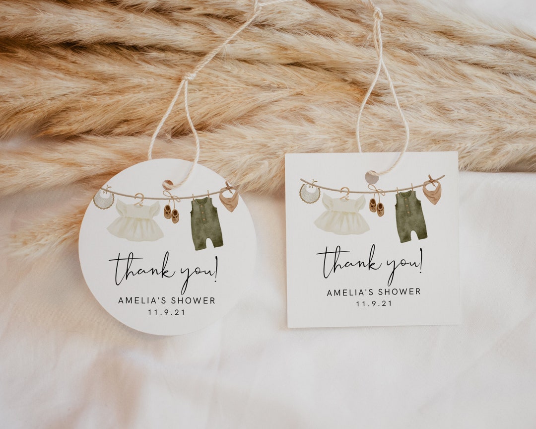 Round Favor Tag Template, Boho Baby Shower Round Tag Square Tag ...