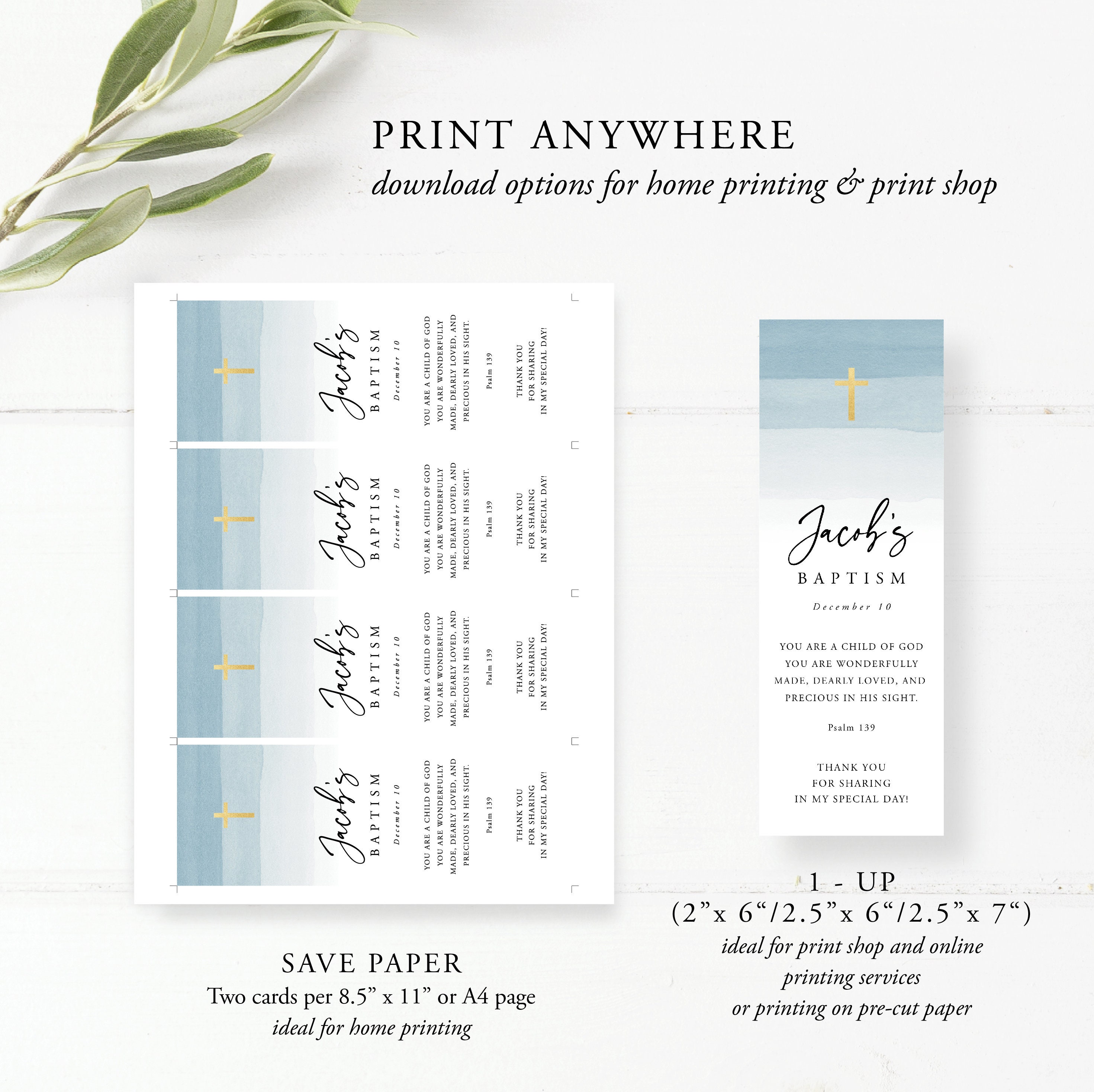 Baptism Bookmark Template Instant Download Editable Bookmark - Etsy