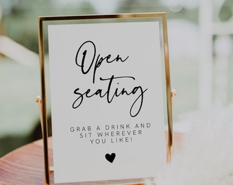 Open Seating Sign Template, Printable Open Seating Sign, No Assigned ...