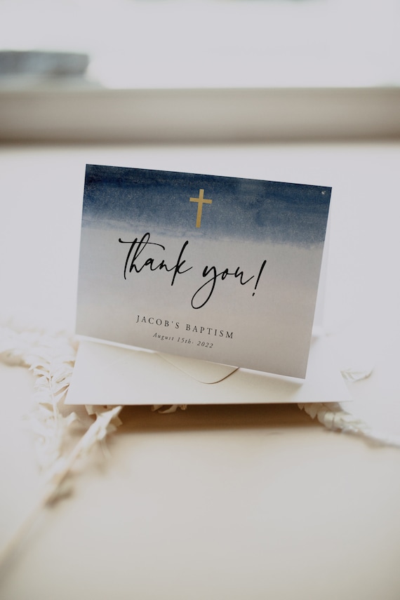 Baptism Thank You Card Blue Baptism Baptism Thank You | Etsy