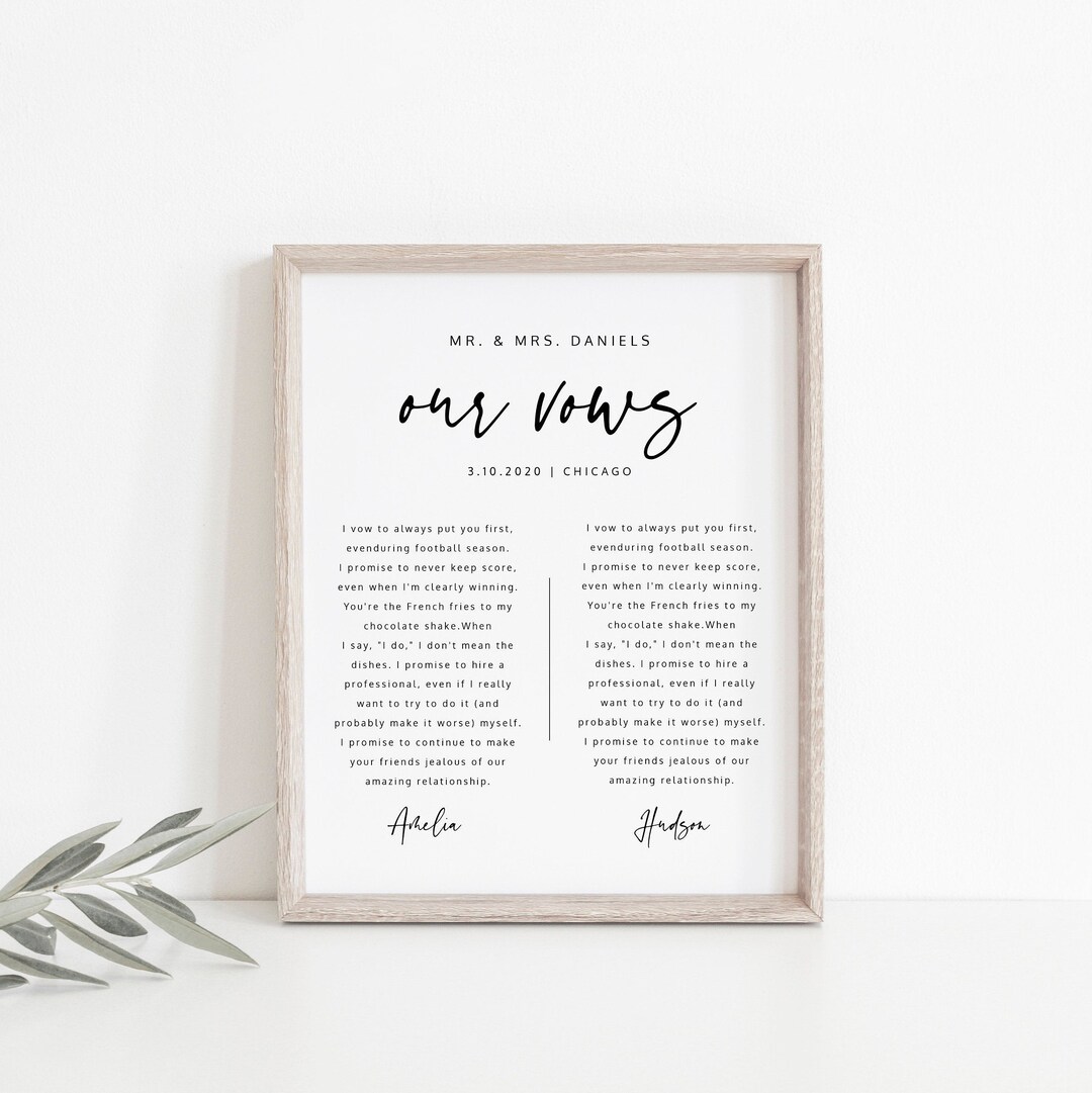 Anniversary Gift, Our Vows Wall Art, Wedding Vow Keepsake, Printable ...