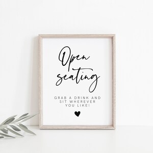 Open Seating Sign Template, Printable Open Seating Sign, No Assigned ...