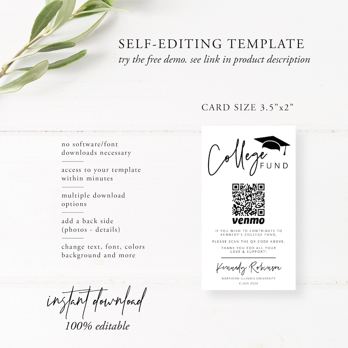 College Fund QR Card, Graduation QR Code Card Printable, Graduation ...