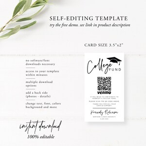 College Fund QR Card, Graduation QR Code Card Printable, Graduation ...
