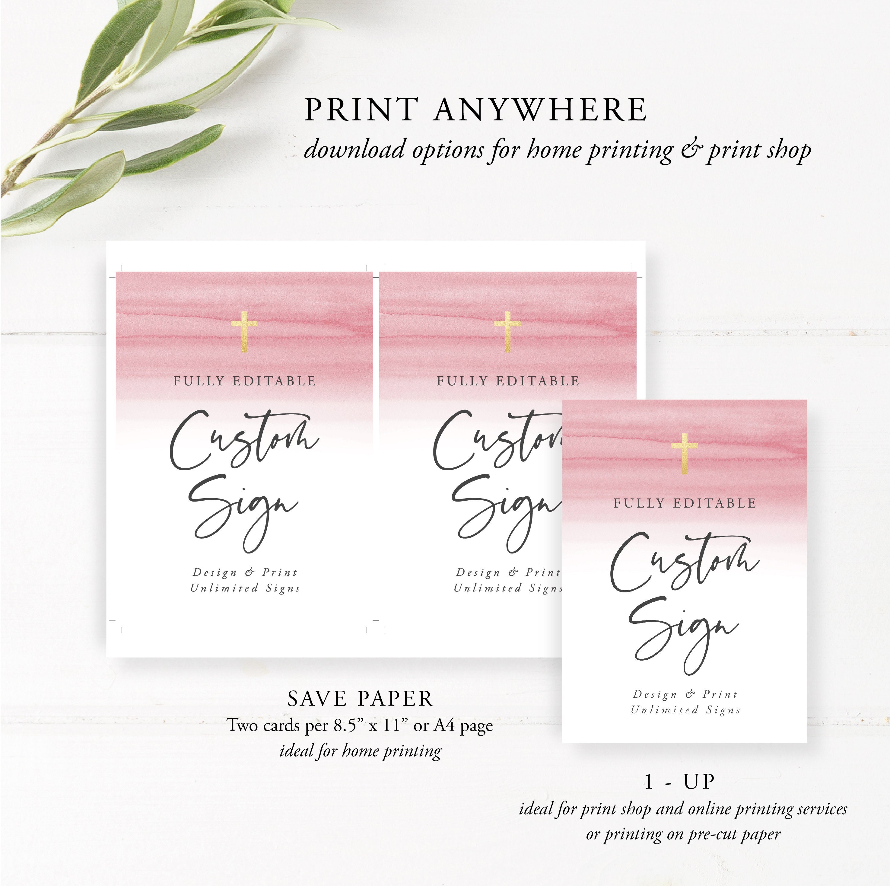 Pink Baptism Custom Sign Template, Pinkwatercolor Baptism, Table Sign ...