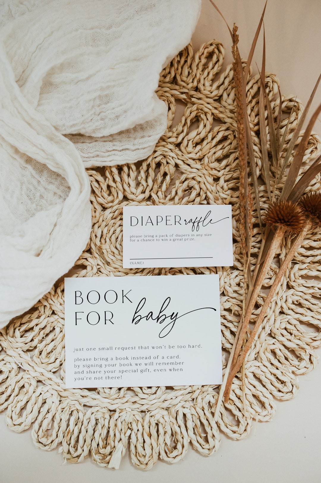 Minimalist Books for Baby, Diaper Card, Editable Printable Baby Shower ...