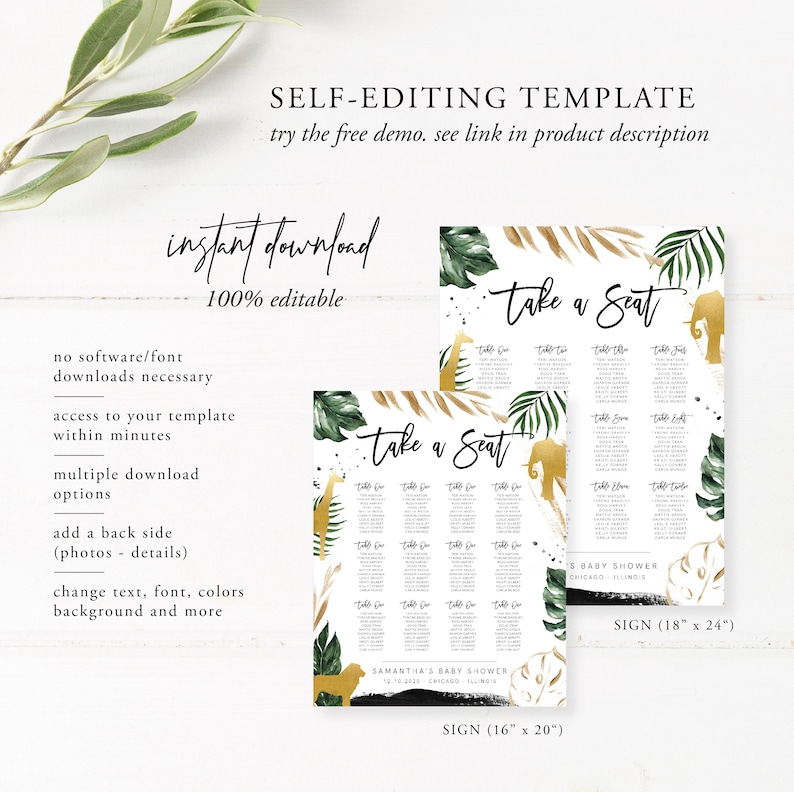 Safari Seating Chart Poster Safari Baby Shower Safari - Etsy