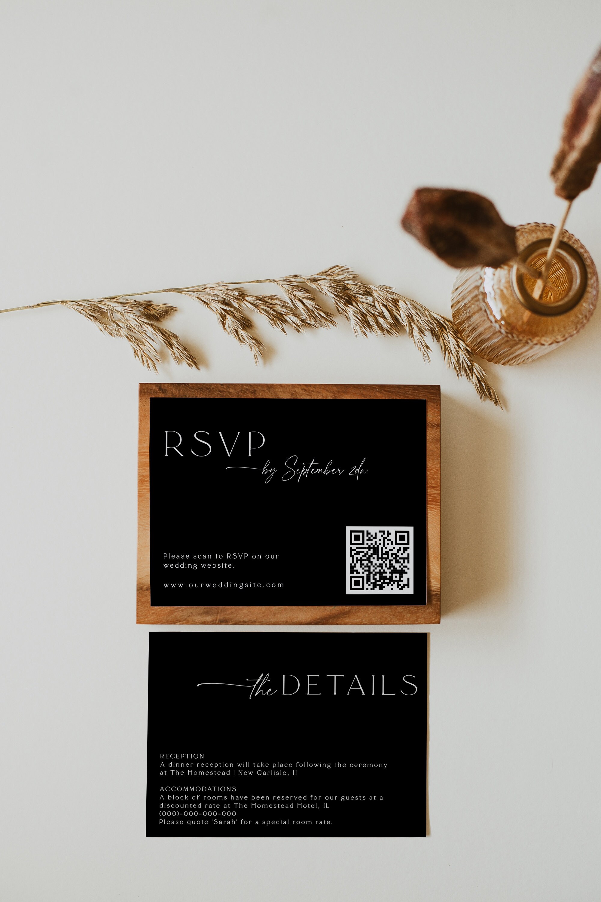 Black Wedding Invitation With QR Code RSVP Minimalist Wedding - Etsy