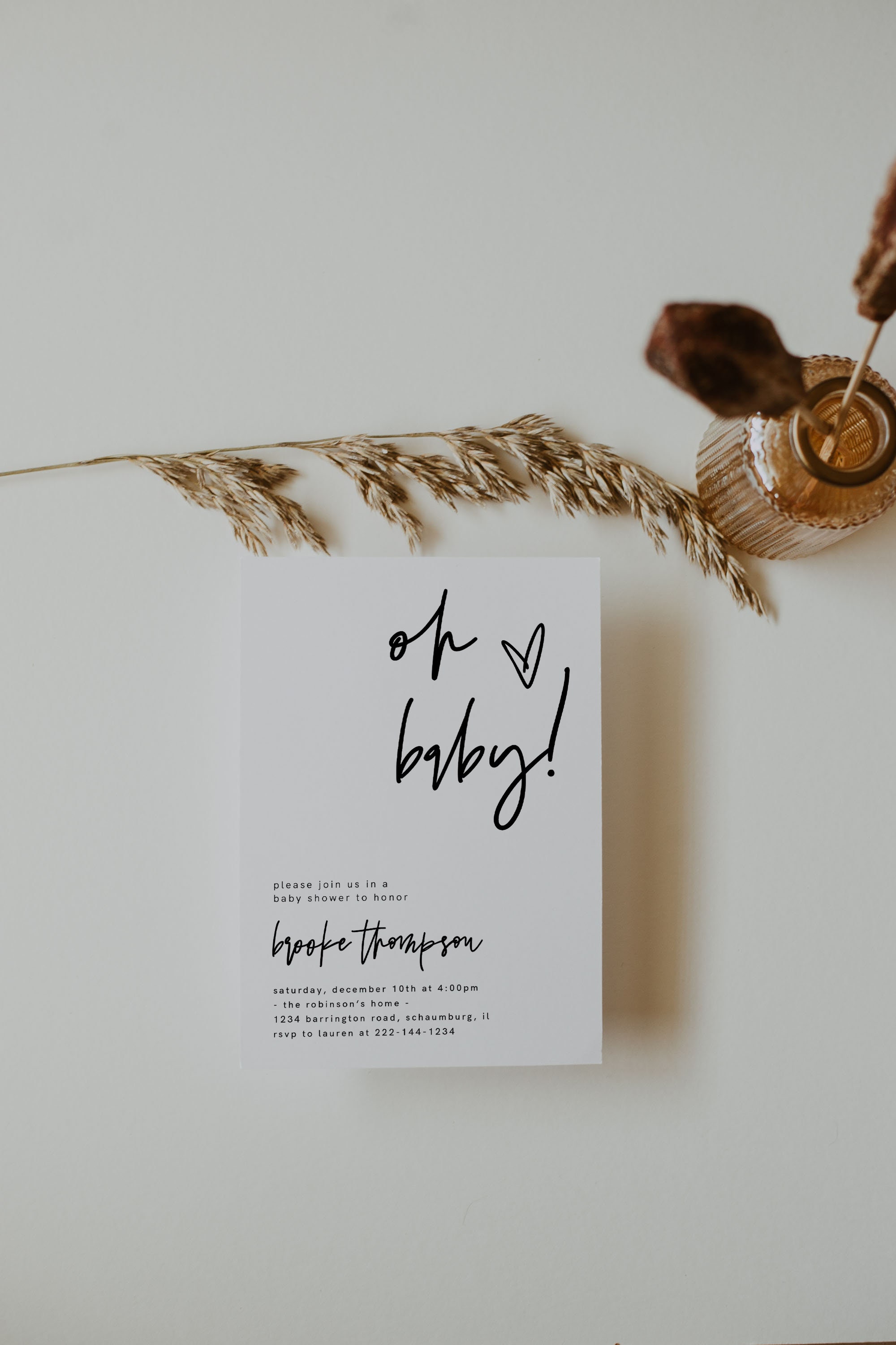 Modern Baby Shower Invitation Template Set, Oh Baby, Minimalist Baby ...
