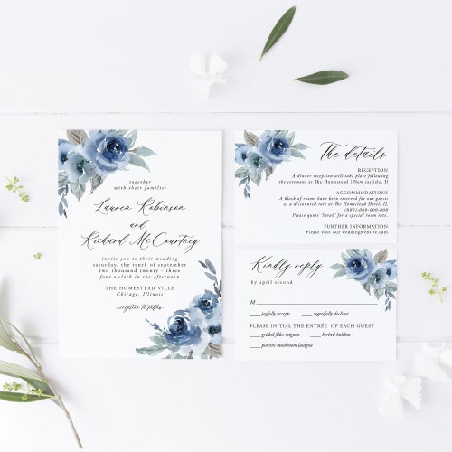Dusty Blue Wedding Invitation Instant Download Template - Etsy