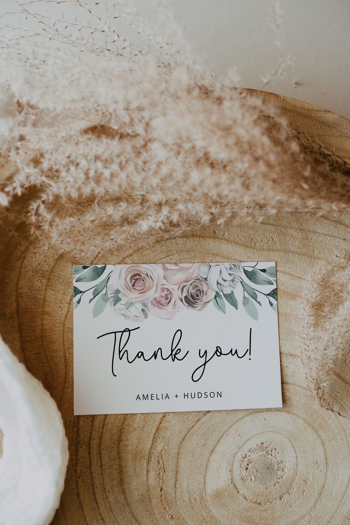 Rose Thank You Card Template Rose Wedding Thank You Bridal - Etsy