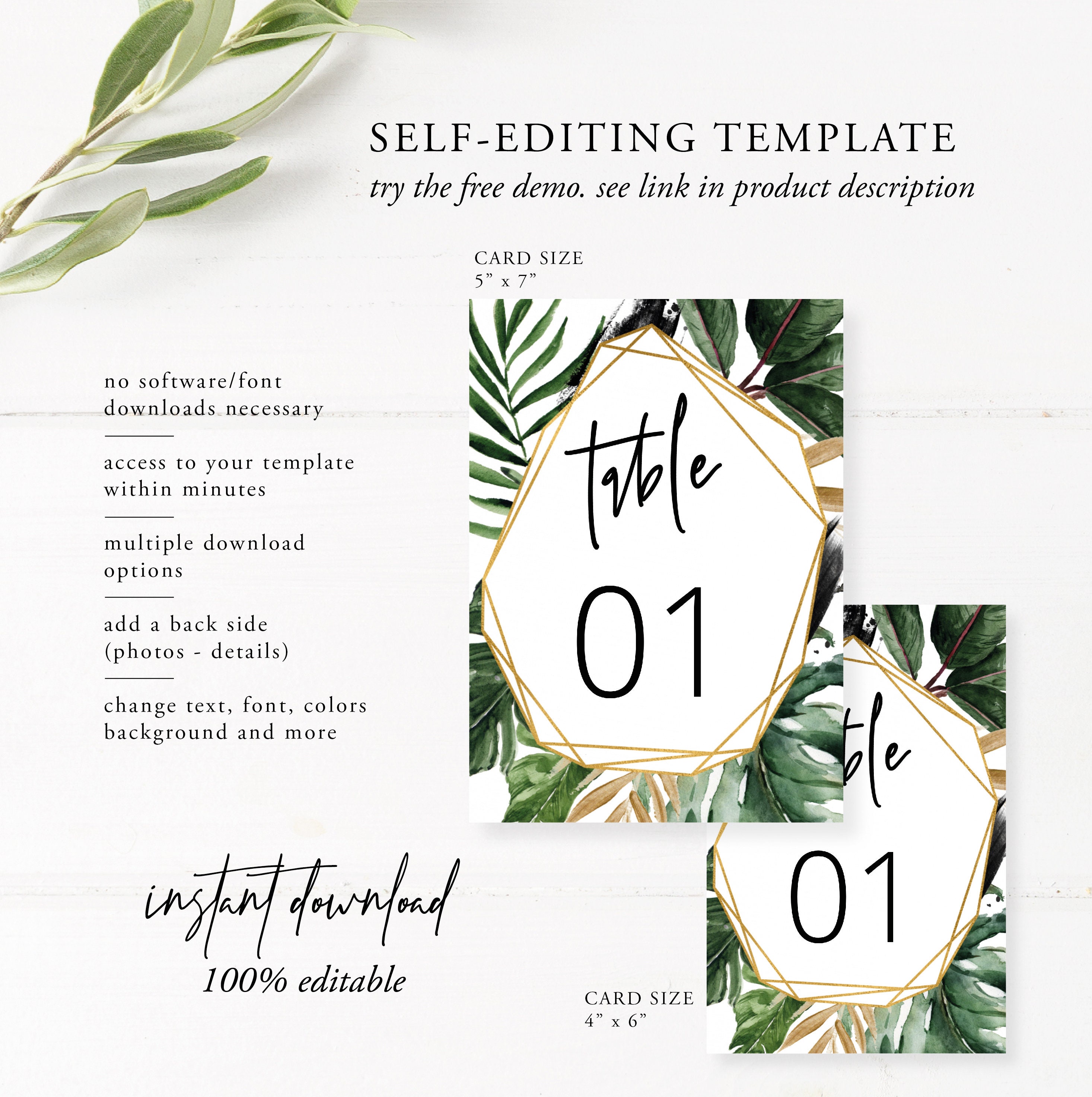 Tropical Table Number Card Template, Tropical Wedding, Beach, Palm ...