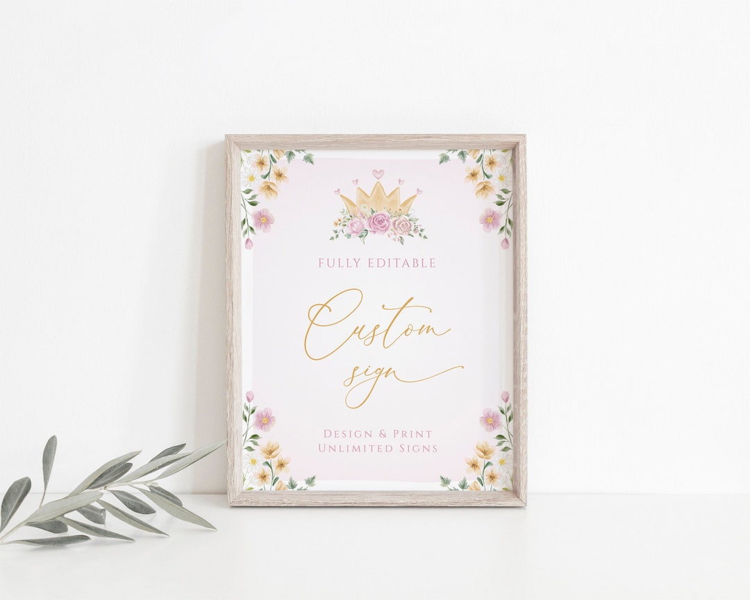 Girl Baby Shower Custom Sign Template, Princess Birthday, Table Sign ...