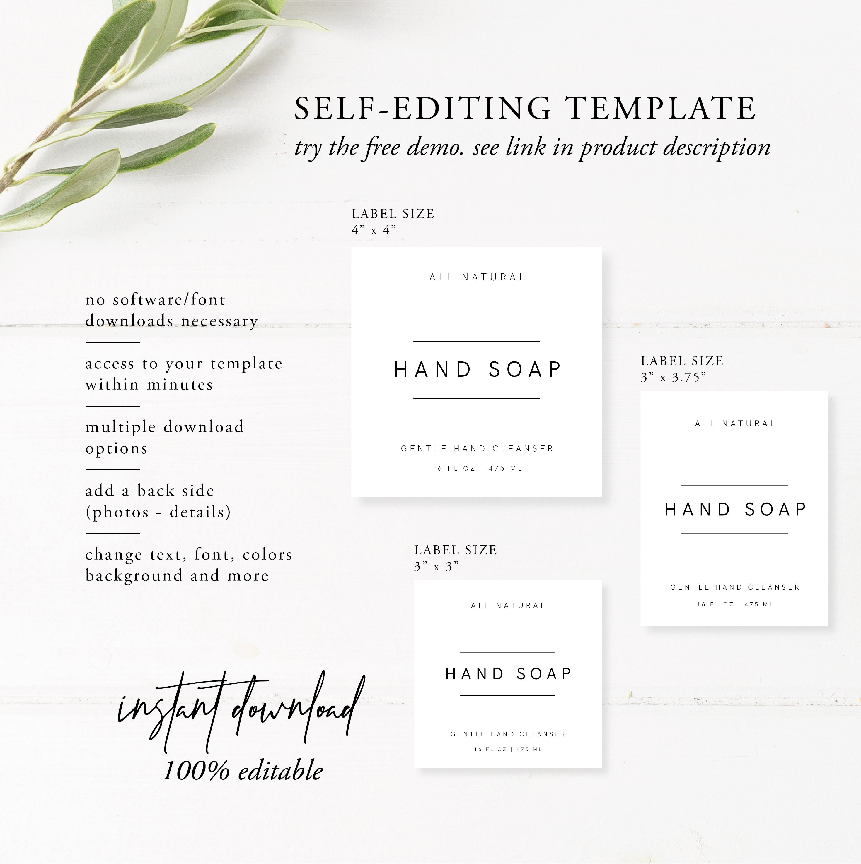 Editable Soap Label Template, Dish Soap, Hand Lotion, Printable Label ...