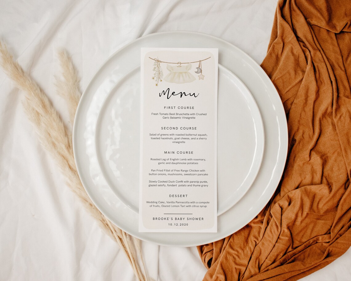 Girl Baby Shower Menu Template, Boho Baby Shower Menu, Clothes Baby ...