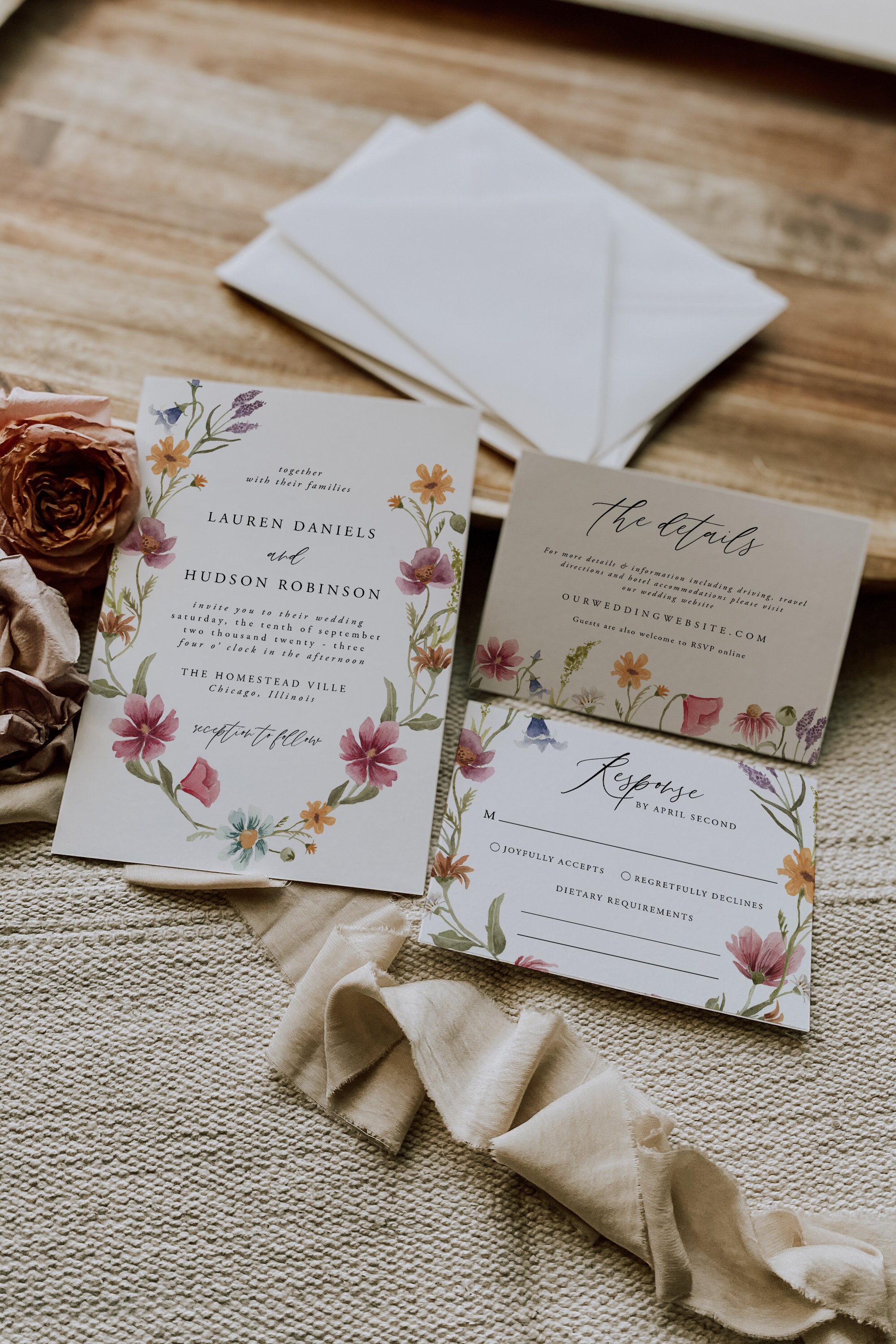 Wildflowers Wedding Invitation Set Template Wild Flowers | Etsy