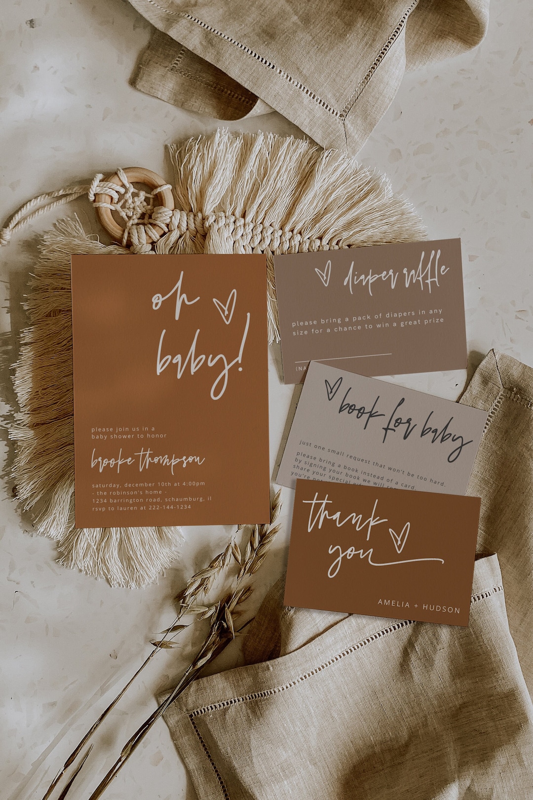 Burnt Orange Baby Shower Invitation Template Suite, Desert, Earthy, DIY ...