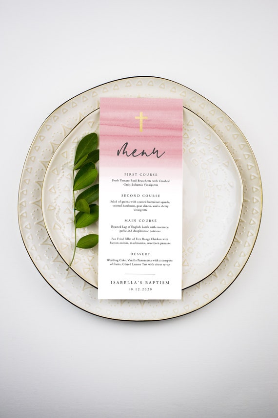 Pink Watercolor Menu Baptism Template Editable Baptism Menu | Etsy