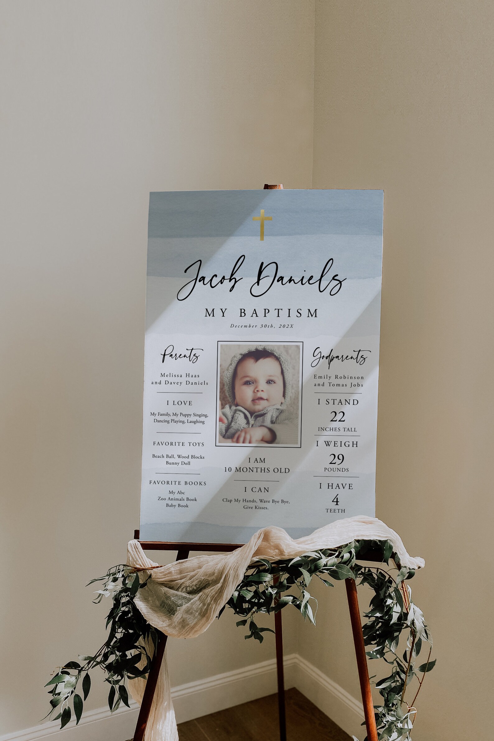 Light Blue Baptism Milestone Poster Board Template - Etsy