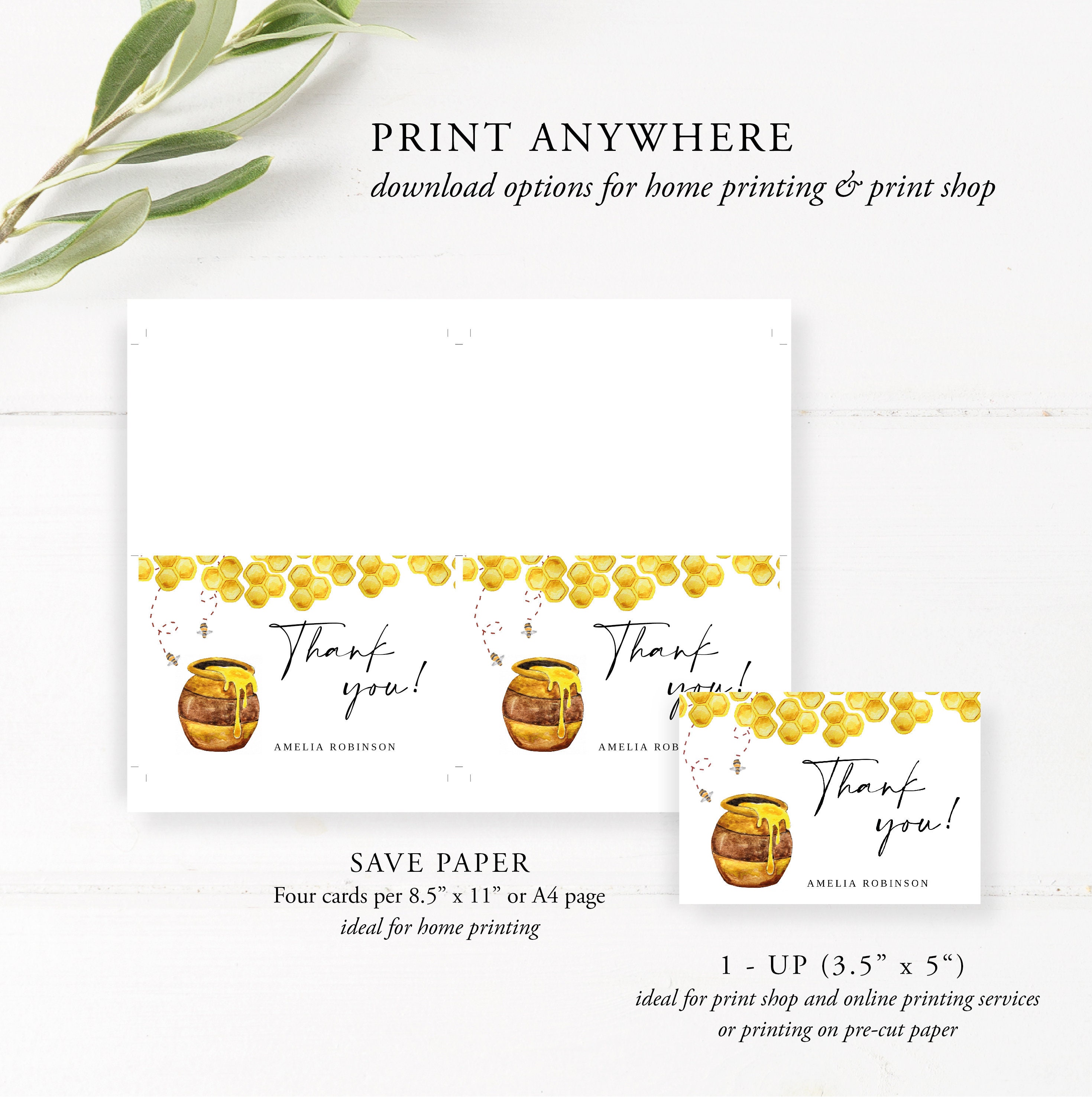 Bee Thank You Card Template Honeybee Thank You Card Baby | Etsy