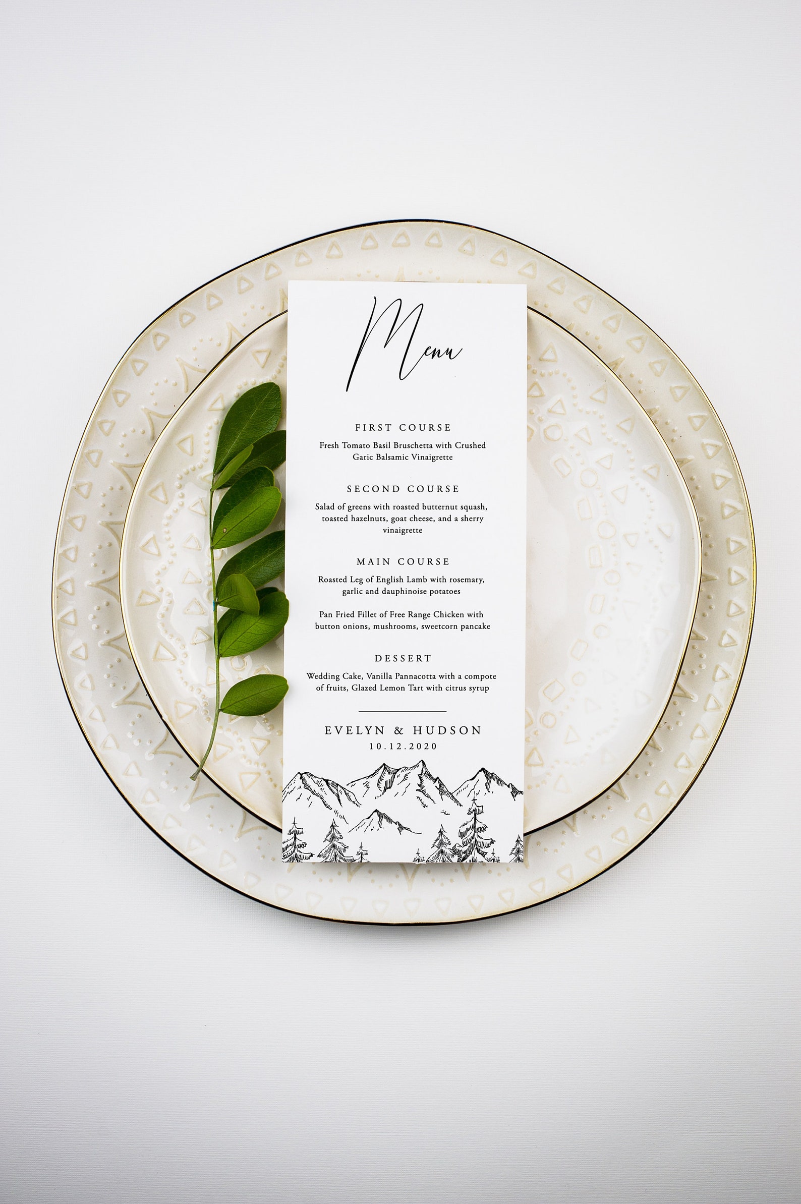 Mountain Menu Template, Woodland Mountain Pine, Printable Wedding ...