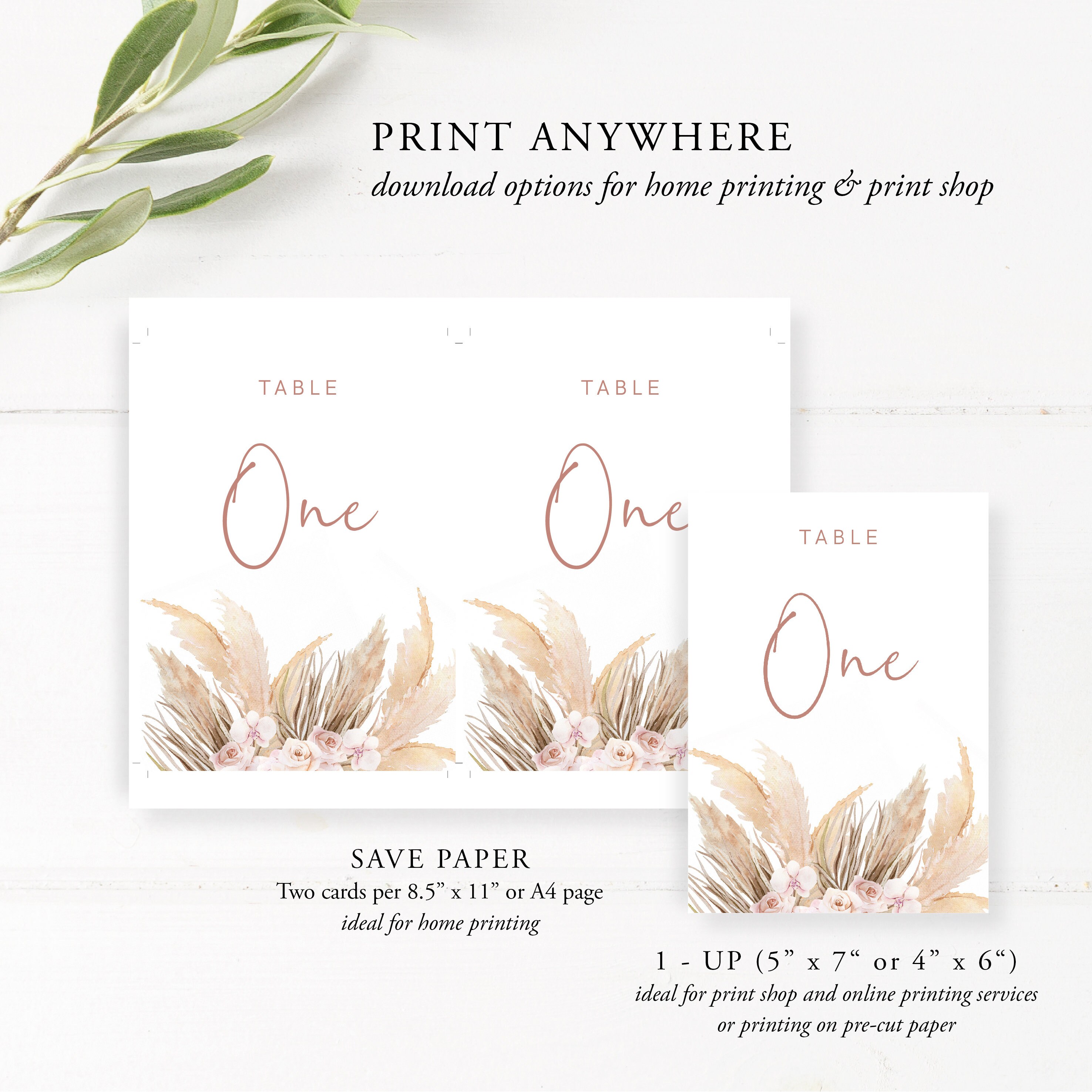 Pampas Table Number Card Template Boho Table Number Desert | Etsy