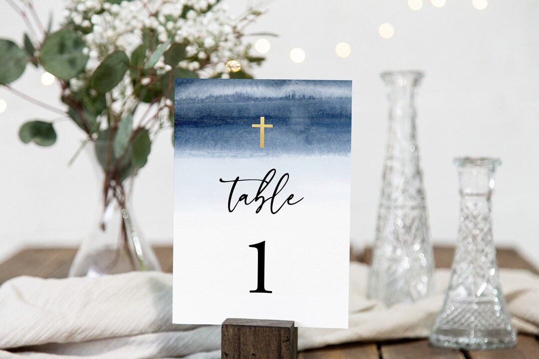 Table Number Template, Baptism Table Numbers, First Communion, Blue ...