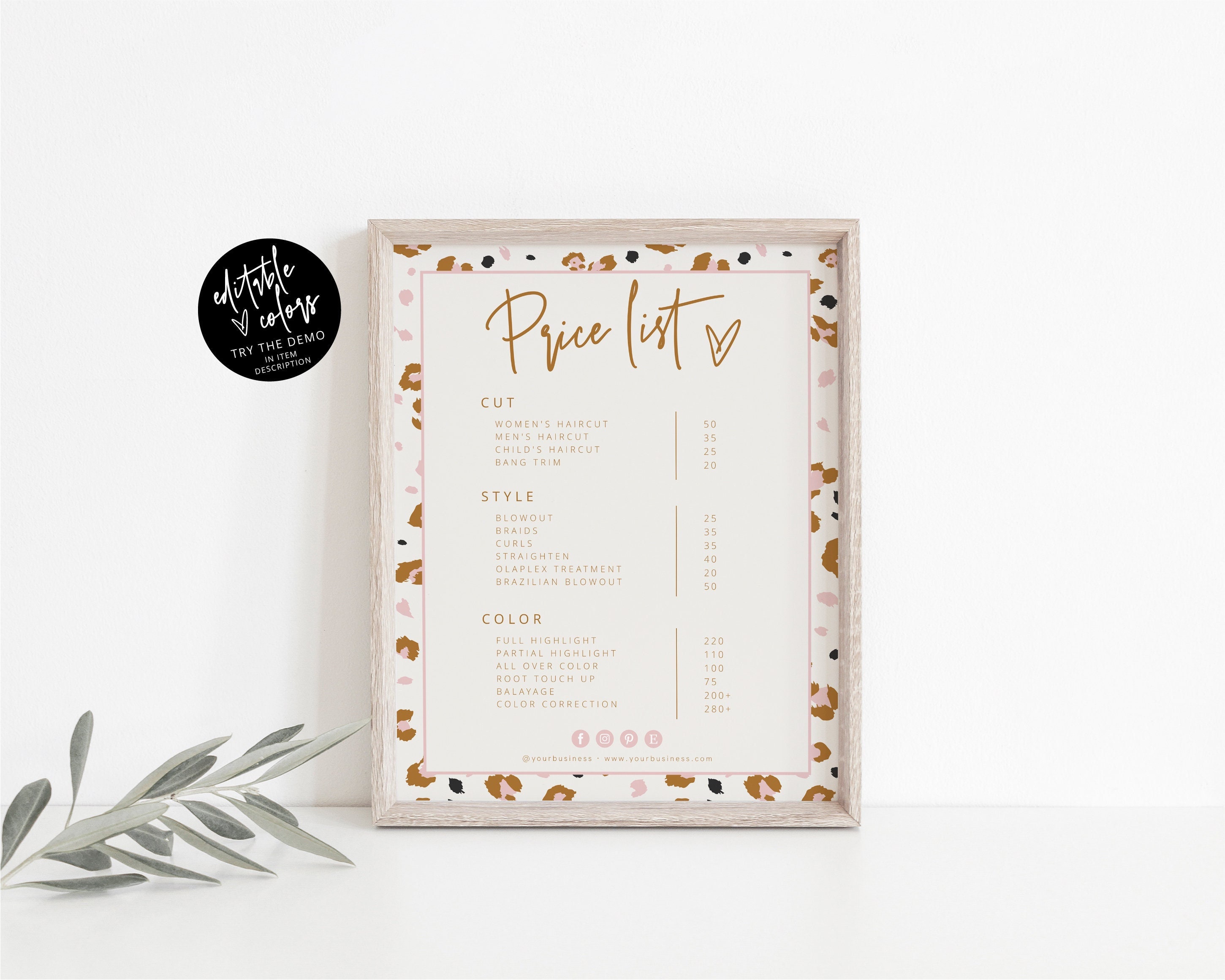Leopard Price List Template Animal Print Small Business Price - Etsy