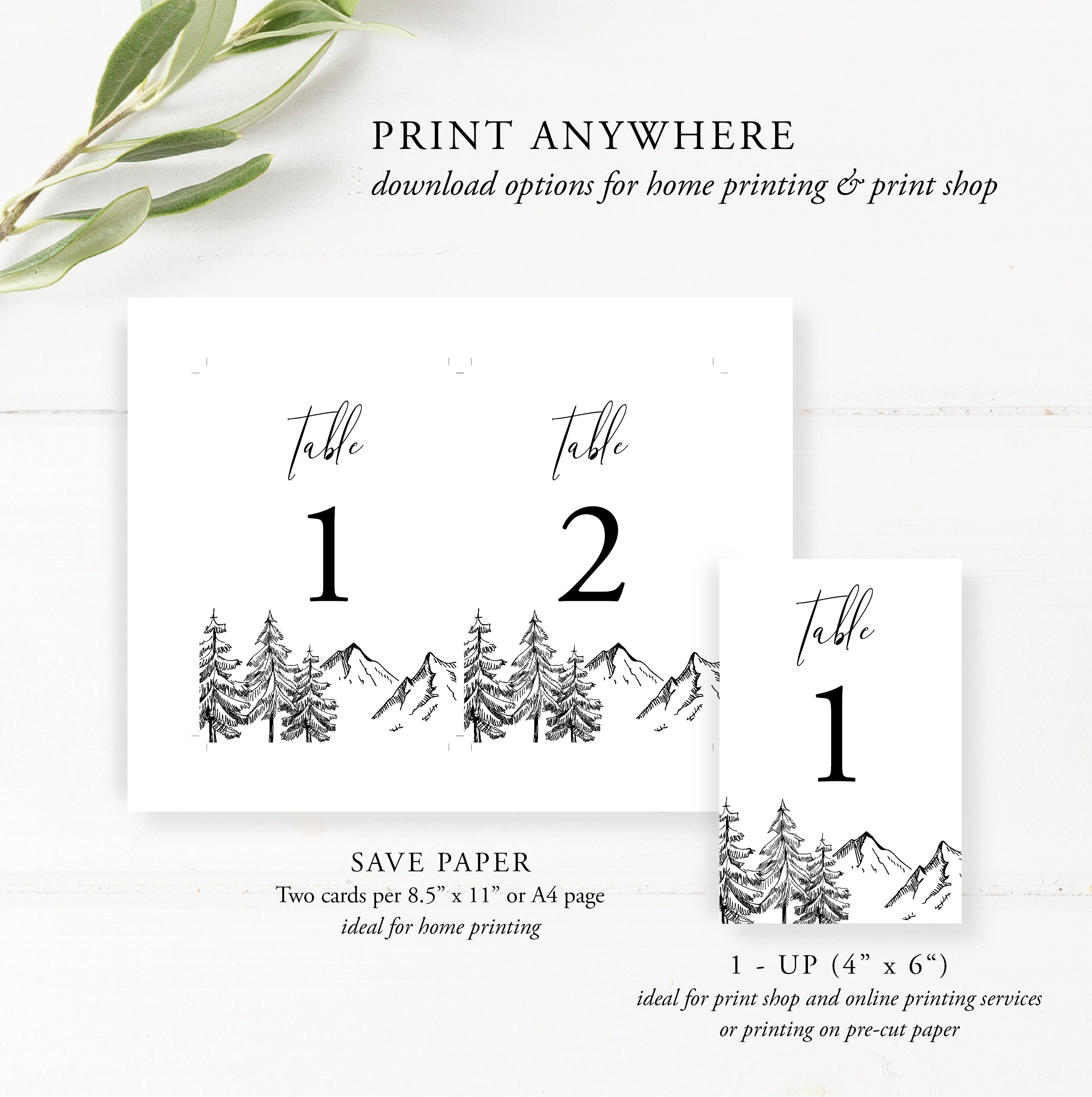 Mountain Table Number Cards Printable Mountain Pine Wedding | Etsy Canada