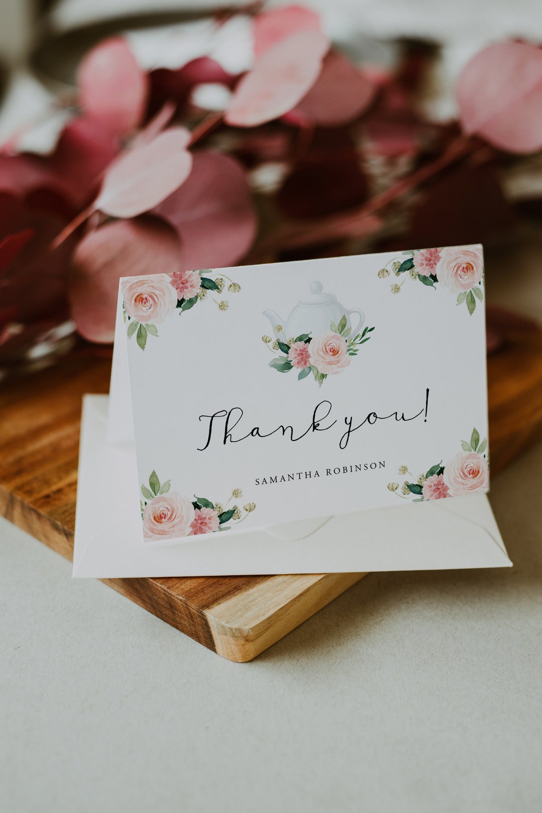 Tea Thank You Card Template, Tea Bridal Shower Thank You, Bridal Shower ...
