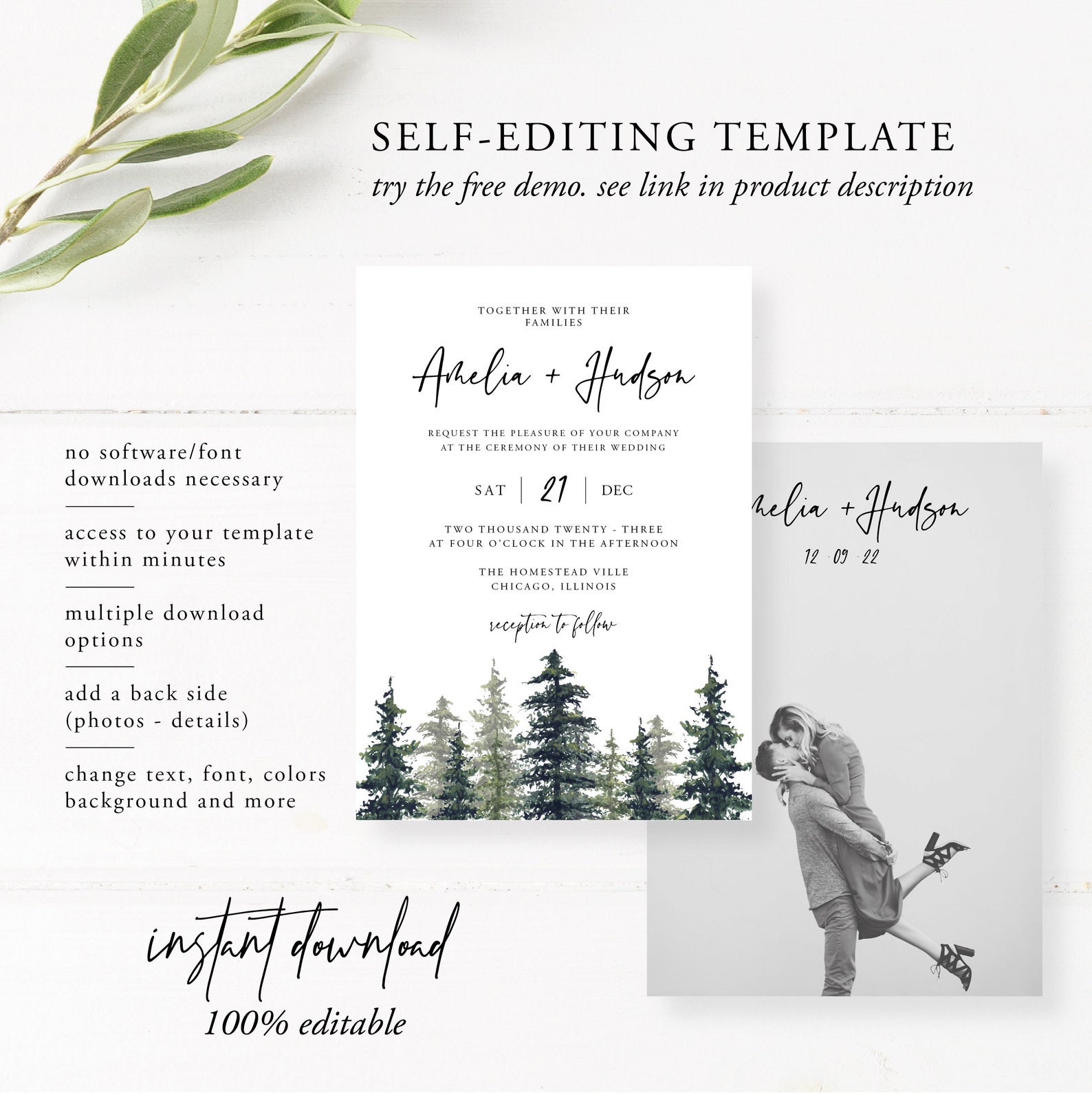 Pine Wedding Invitation Set Mountain Woodland Pine Rustic - Etsy