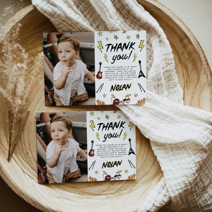 Rock and Roll Thank You Card, 1st Birthday Party Rocked One Year, Rock ...