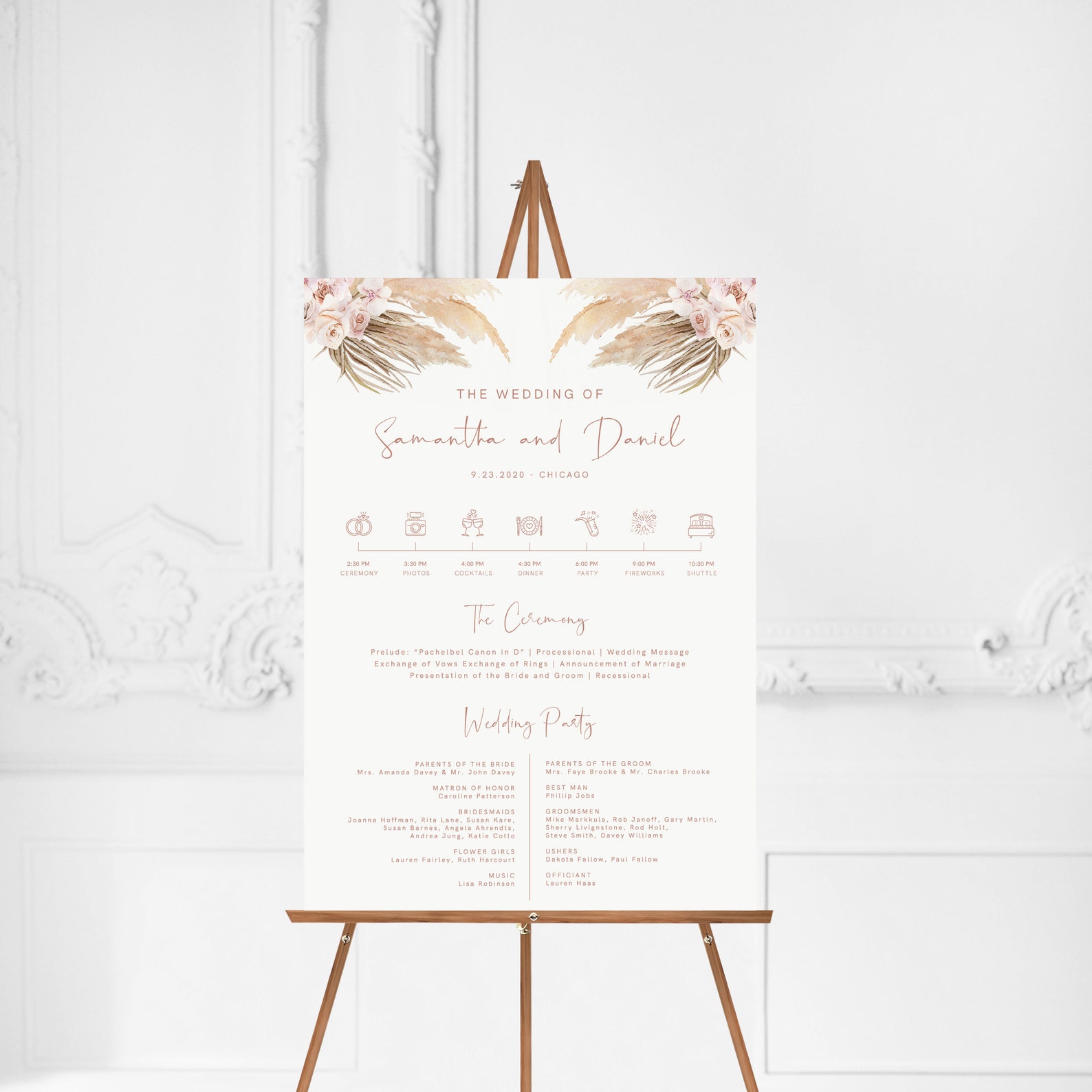 Wedding Program Sign Template Pampas Wedding Wedding | Etsy