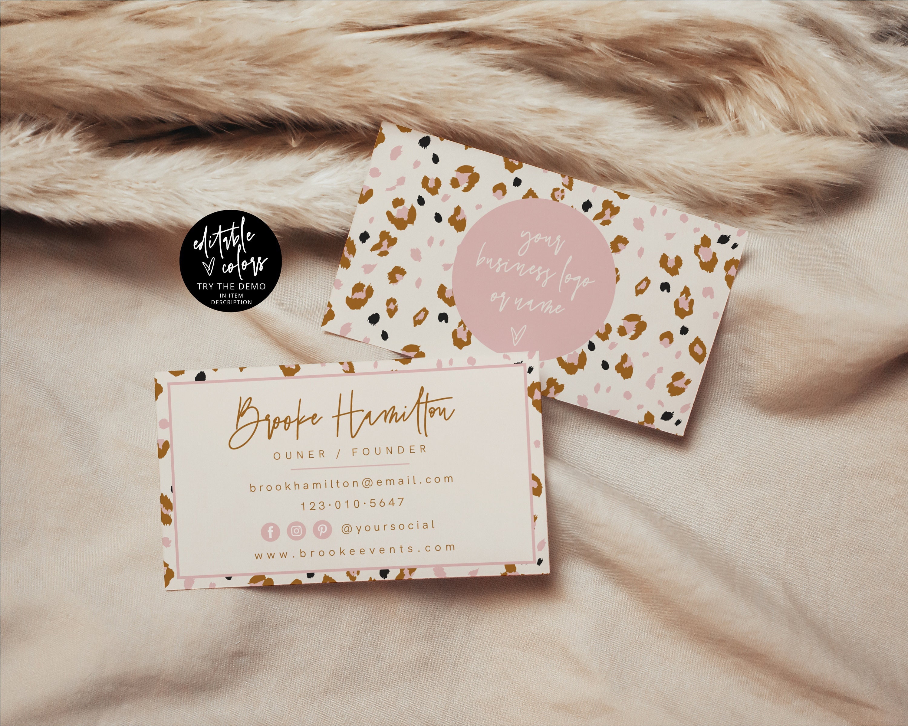 Leopard Print Business Card Template Animal Print Business - Etsy