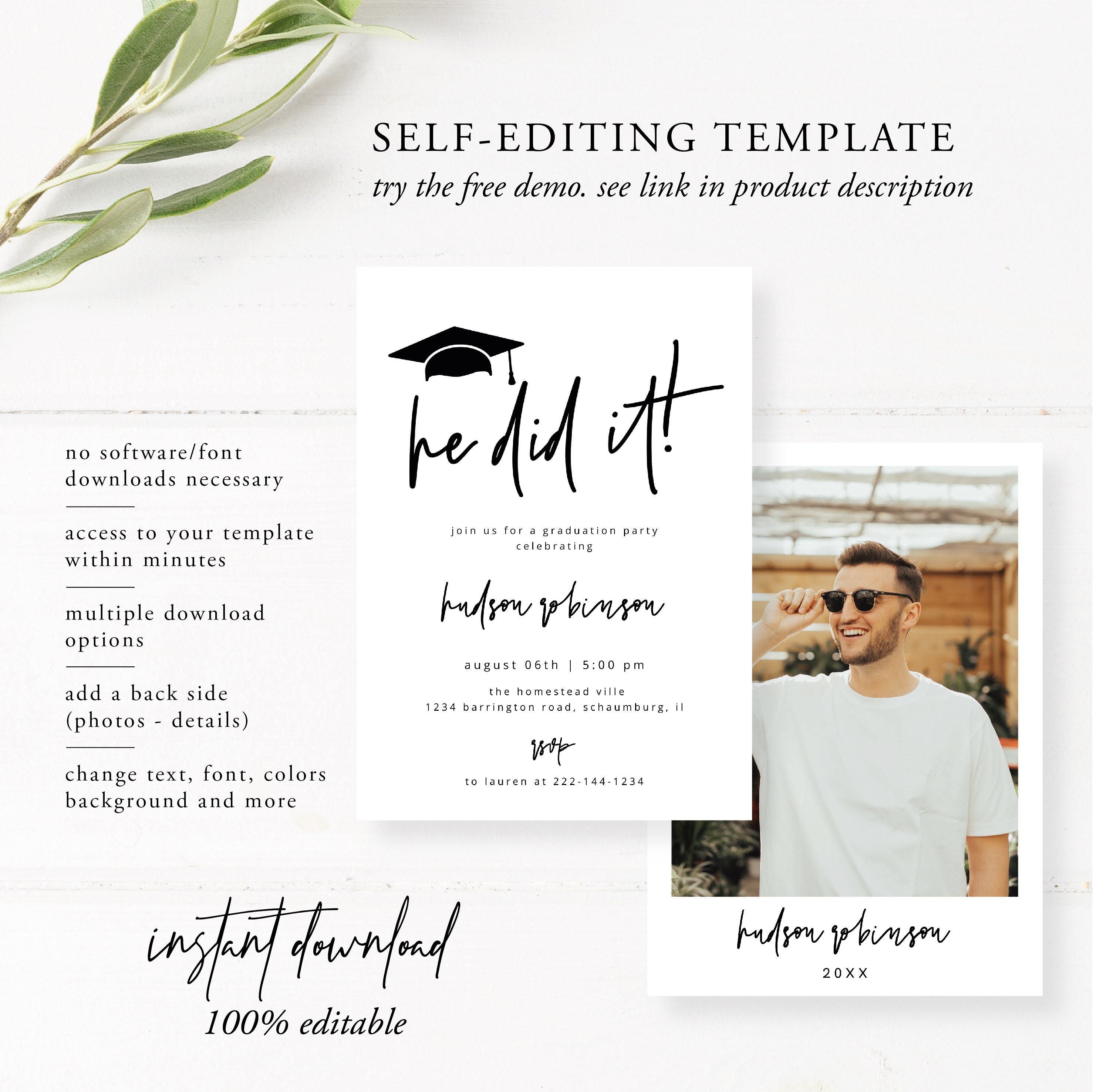 Modern Graduation Invitation Template, Simple Graduation Invitation ...