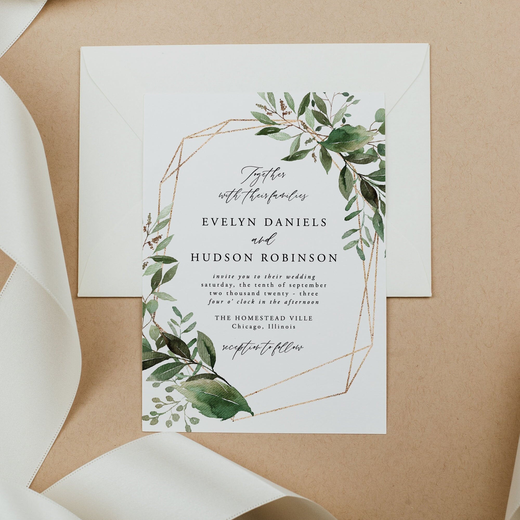 Greenery Wedding Invitation Set RSVP and Details Card Gold | Etsy