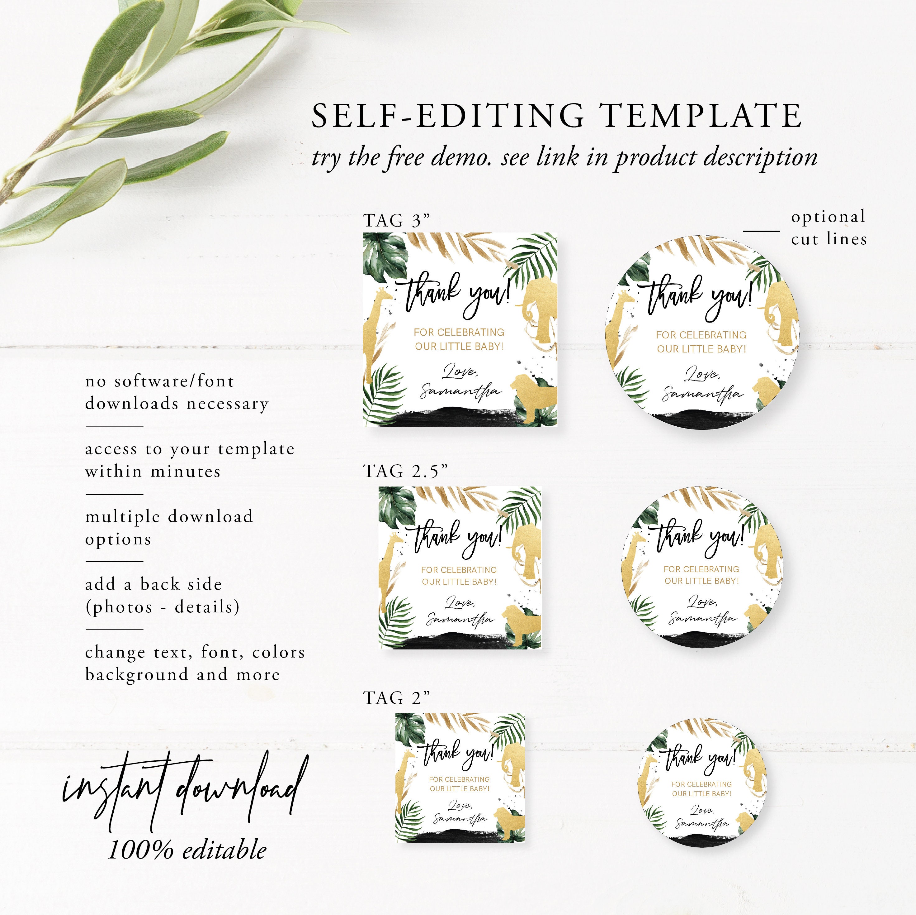 Safari Round Favor Tag Template, Printable Round Gold Jungle, Safari ...