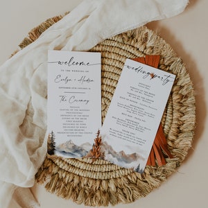 Mountain Wedding Program Template, Pine Wedding Program, Rustic Wedding Program, Lake Printable ...