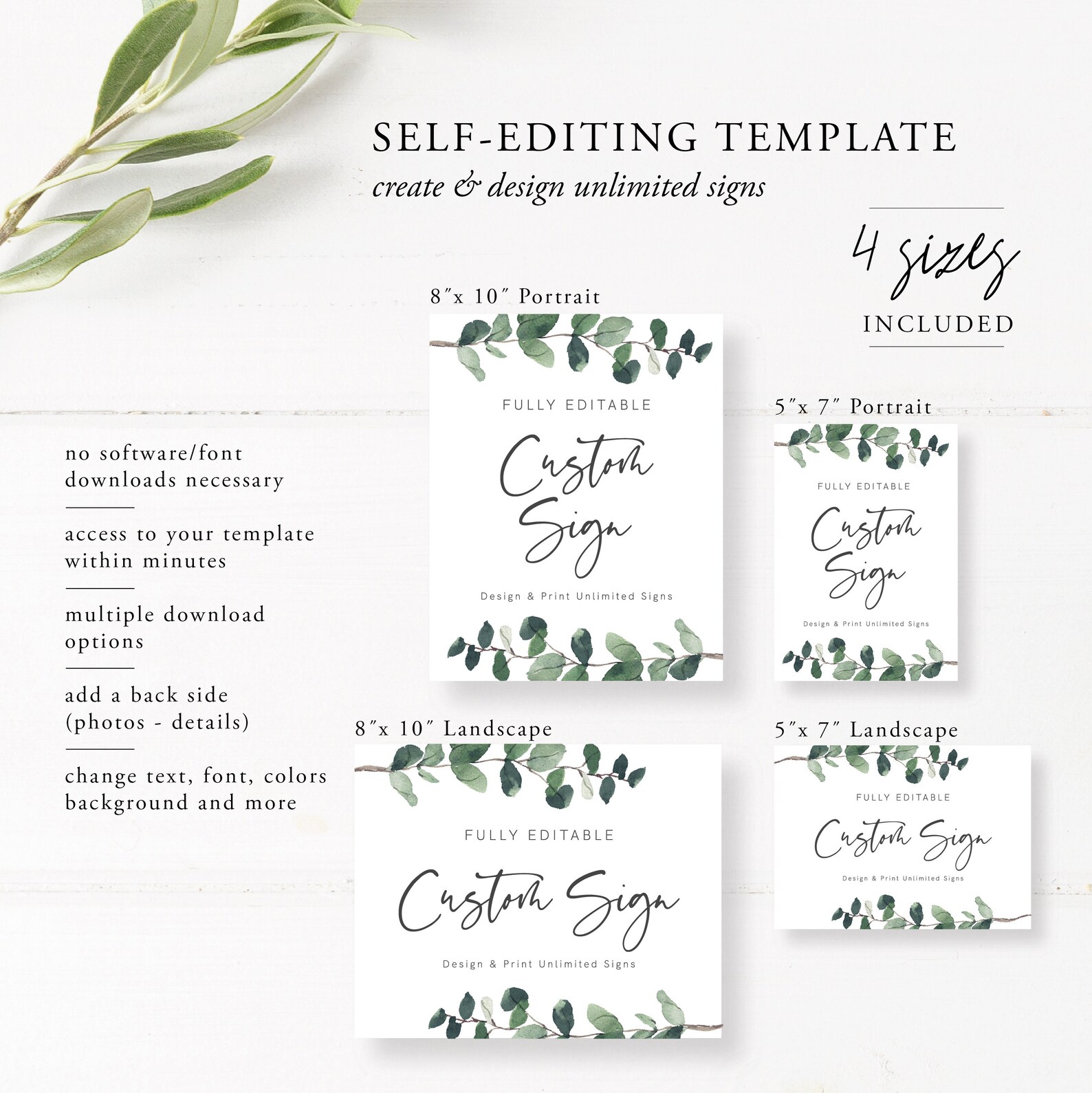 Greenery Custom Sign Template Greenery Baby Shower Table - Etsy